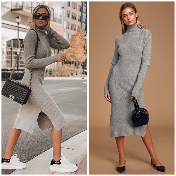 Lulus | Dresses | Nwt Lulus Sheerah Turtleneck Midi Sweater Dress Gray Sz M | Poshmark